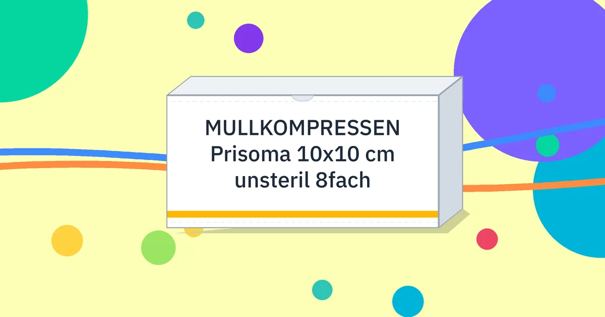 Symbolbild: Packung mit der Aufschrift MULLKOMPRESSEN Prisoma 10x10 cm unsteril 8fach (PZN 18752367) – Verfügbarkeit und Bezug in Apotheken in Frankfurt am Main