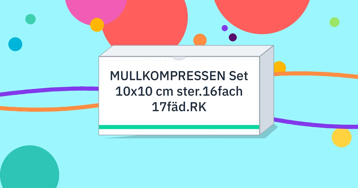 Symbolbild: Packung mit der Aufschrift MULLKOMPRESSEN Set 10x10 cm ster.16fach 17fäd.RK (PZN 06931372) – Verfügbarkeit und Bezug in Apotheken in Frankfurt am Main