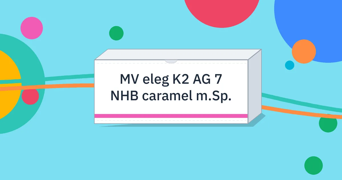 Symbolbild: Packung mit der Aufschrift MV eleg K2 AG 7 NHB caramel m.Sp. (PZN 15731117) – Verfügbarkeit und Bezug in Apotheken in Frankfurt am Main