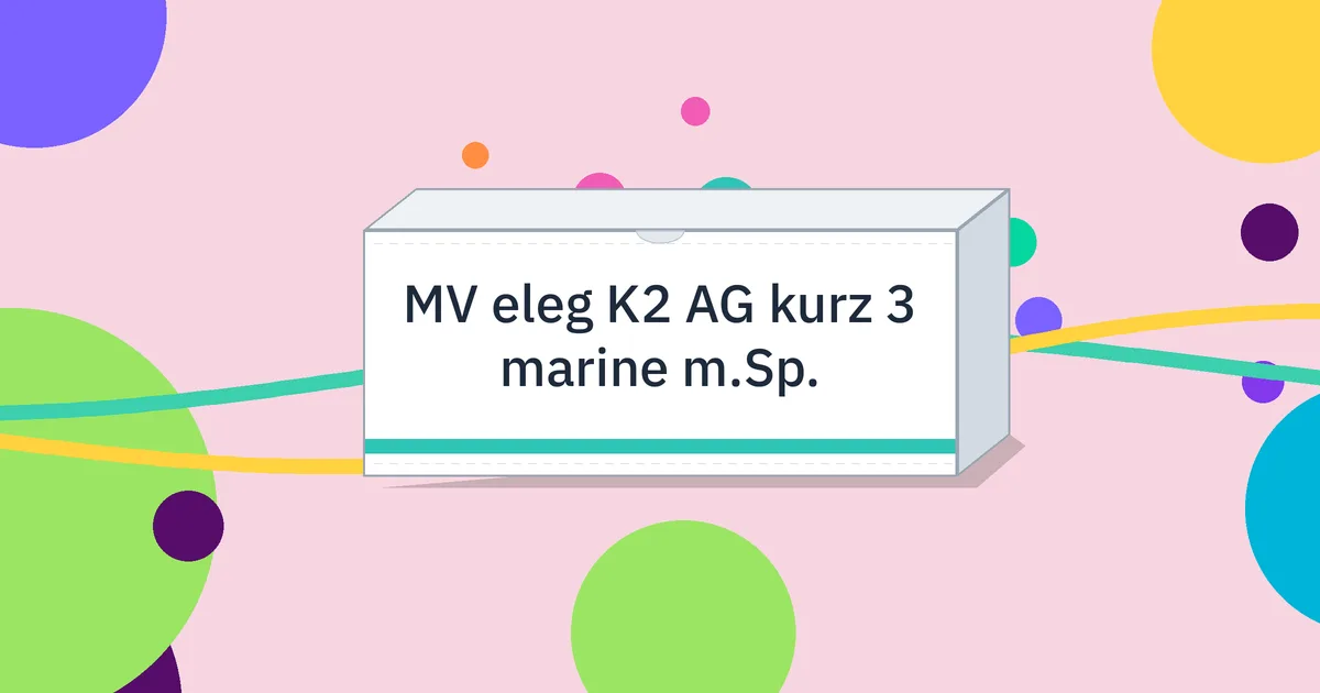 Symbolbild: Packung mit der Aufschrift MV eleg K2 AG kurz 3 marine m.Sp. (PZN 14607993) – Verfügbarkeit und Bezug in Apotheken in Frankfurt am Main
