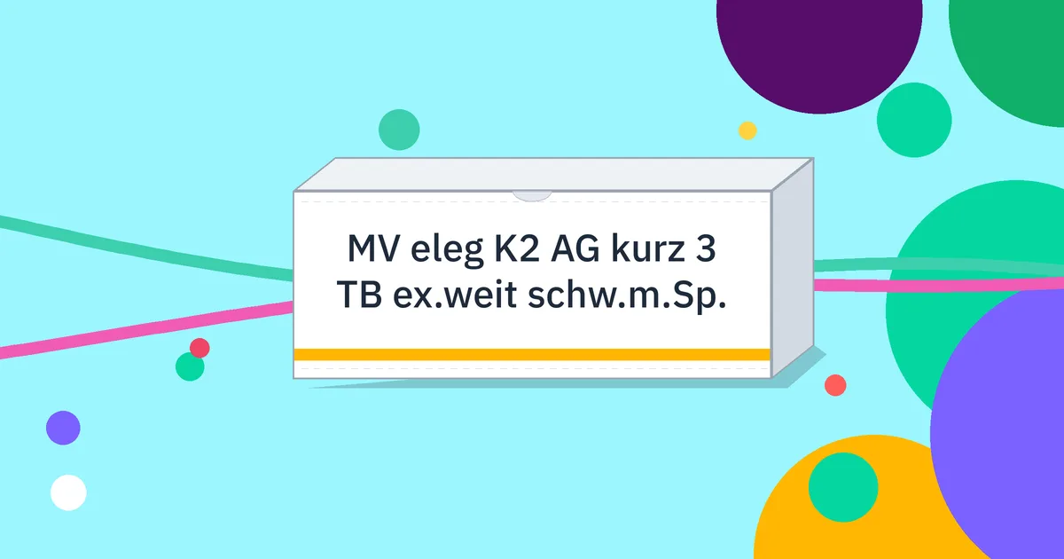 Symbolbild: Packung mit der Aufschrift MV eleg K2 AG kurz 3 TB ex.weit schw.m.Sp. (PZN 09880830) – Verfügbarkeit und Bezug in Apotheken in Frankfurt am Main