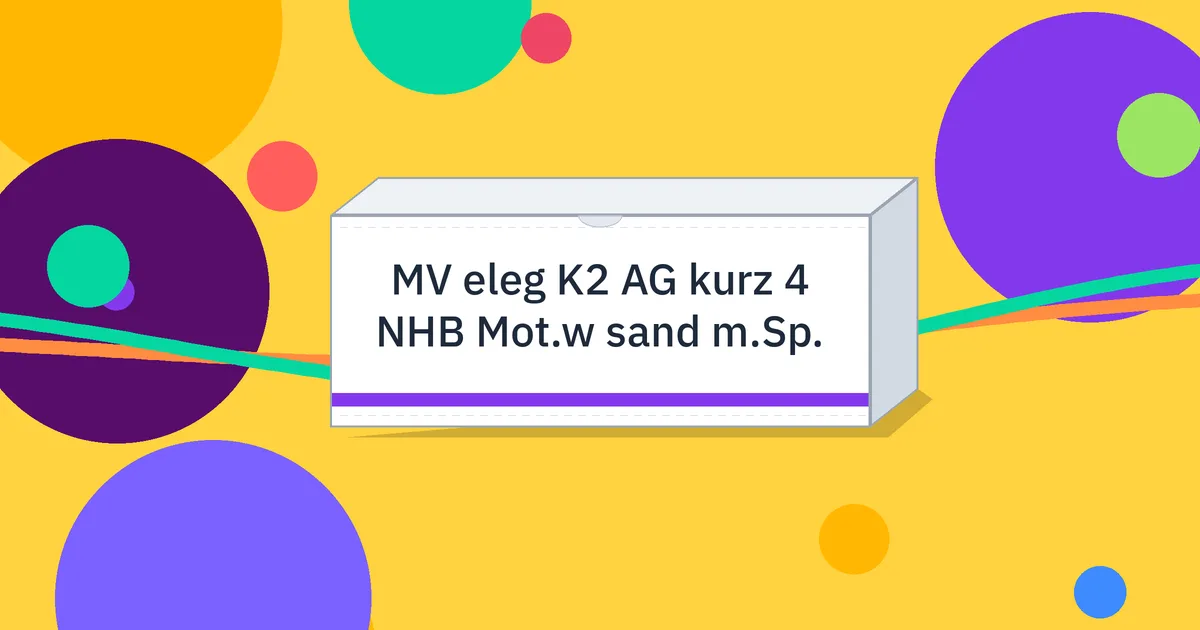 Symbolbild: Packung mit der Aufschrift MV eleg K2 AG kurz 4 NHB Mot.w sand m.Sp. (PZN 18928027) – Verfügbarkeit und Bezug in Apotheken in Frankfurt am Main