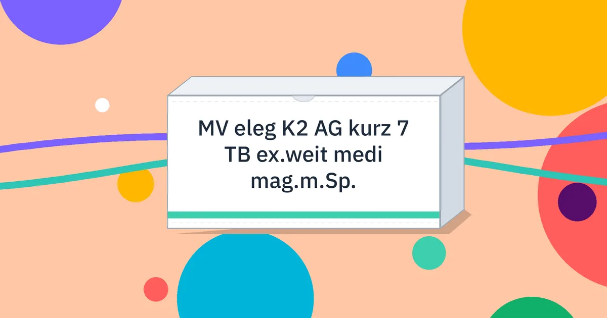 Symbolbild: Packung mit der Aufschrift MV eleg K2 AG kurz 7 TB ex.weit medi mag.m.Sp. (PZN 14637505) – Verfügbarkeit und Bezug in Apotheken in Frankfurt am Main
