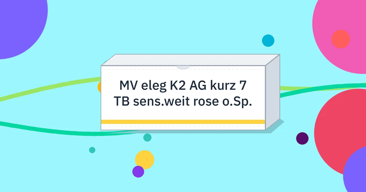 Symbolbild: Packung mit der Aufschrift MV eleg K2 AG kurz 7 TB sens.weit rose o.Sp. (PZN 14697424) – Verfügbarkeit und Bezug in Apotheken in Frankfurt am Main