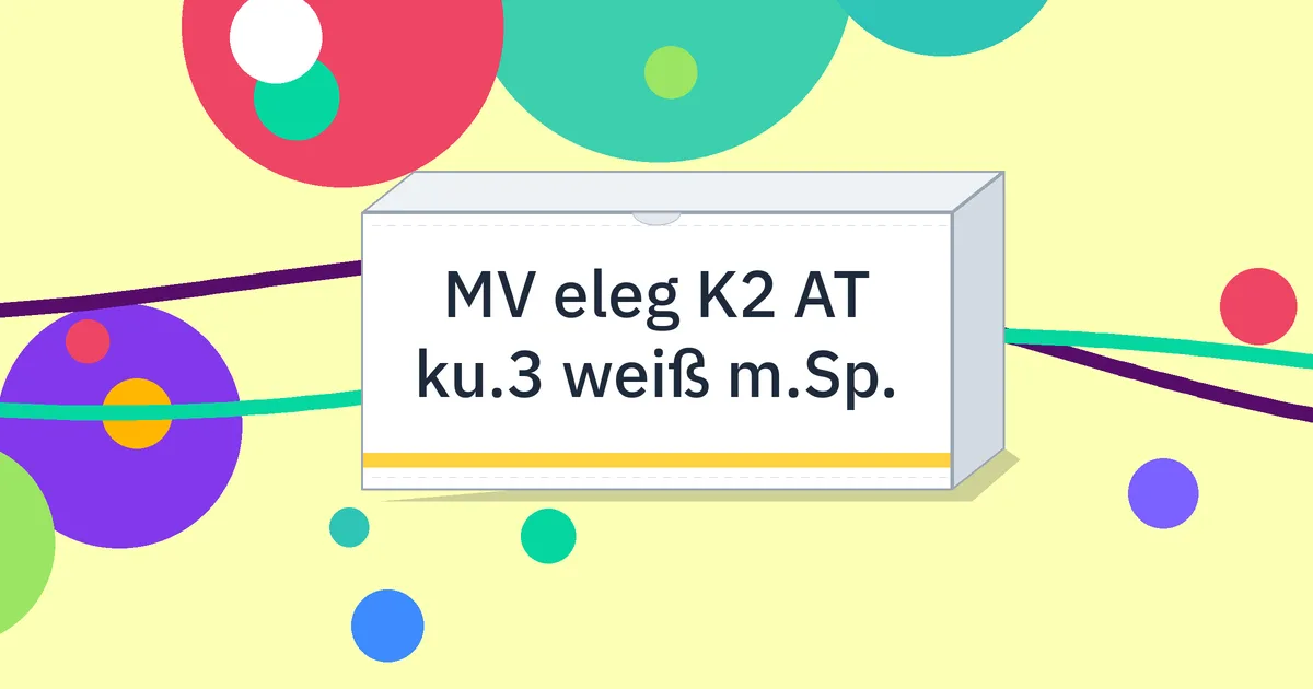 Symbolbild: Packung mit der Aufschrift MV eleg K2 AT ku.3 weiß m.Sp. (PZN 00312900) – Verfügbarkeit und Bezug in Apotheken in Frankfurt am Main