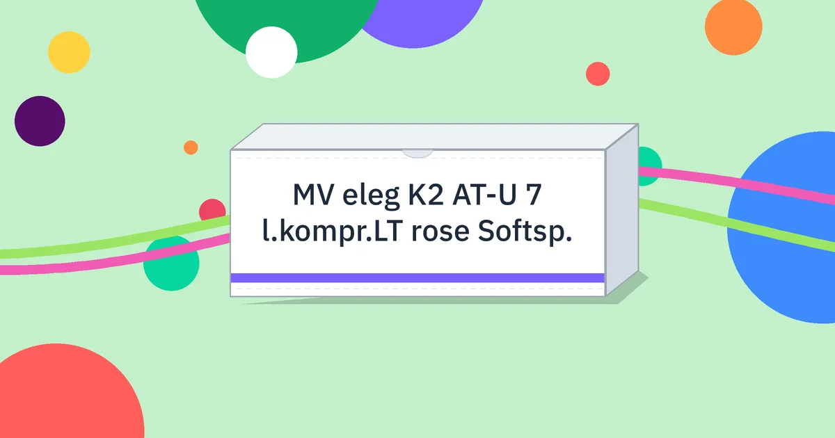 Symbolbild: Packung mit der Aufschrift MV eleg K2 AT-U 7 l.kompr.LT rose Softsp. (PZN 15290423) – Verfügbarkeit und Bezug in Apotheken in Frankfurt am Main