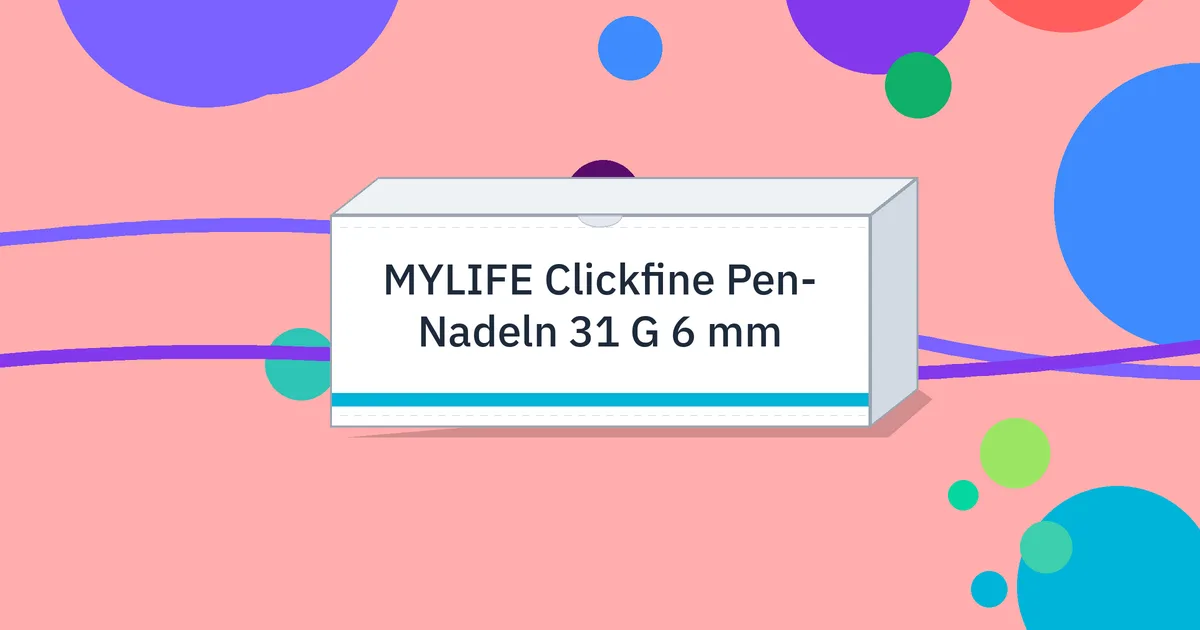 Symbolbild: Packung mit der Aufschrift MYLIFE Clickfine Pen-Nadeln 31 G 6 mm (PZN 09897859) – Verfügbarkeit und Bezug in Apotheken in Frankfurt am Main