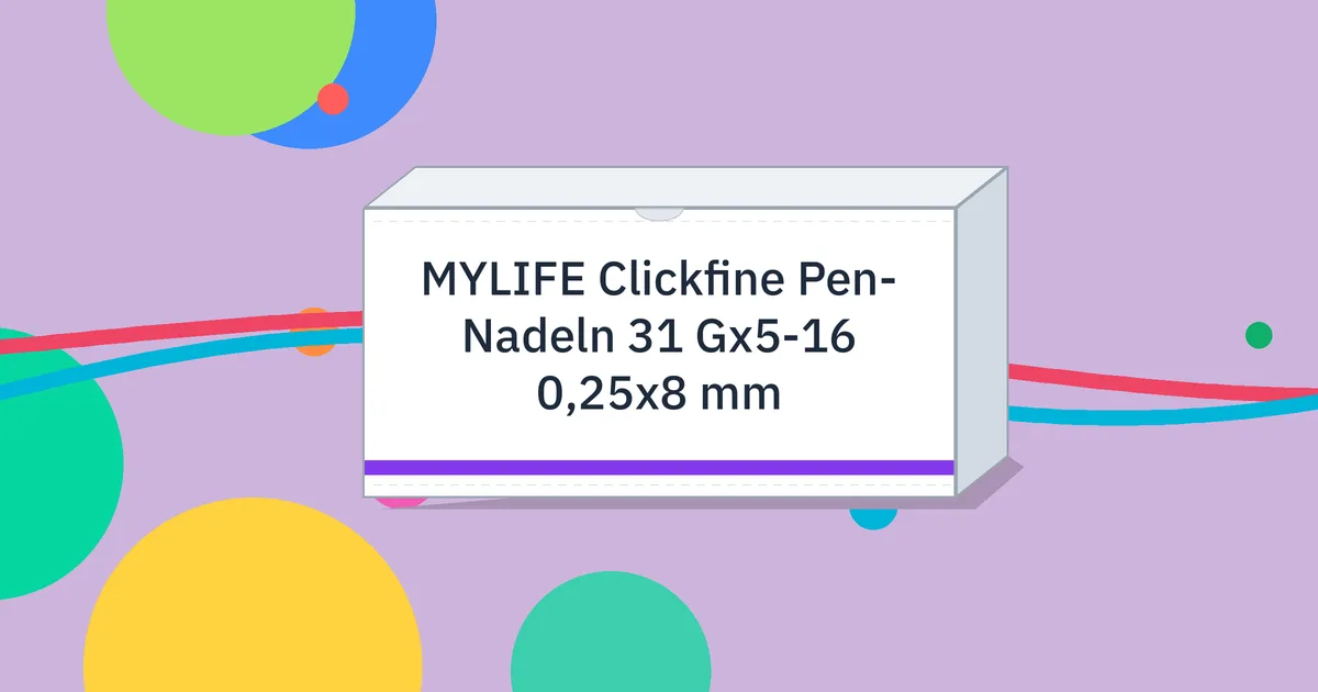 Symbolbild: Packung mit der Aufschrift MYLIFE Clickfine Pen-Nadeln 31 Gx5-16 0,25x8 mm (PZN 10410934) – Verfügbarkeit und Bezug in Apotheken in Frankfurt am Main