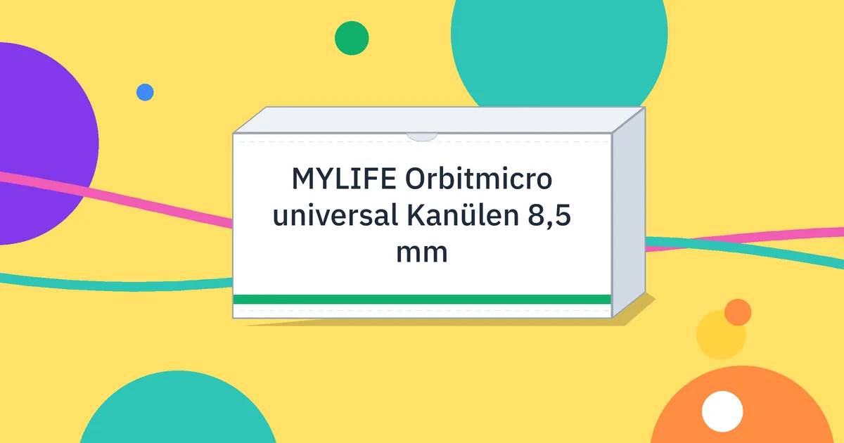 Symbolbild: Packung mit der Aufschrift MYLIFE Orbitmicro universal Kanülen 8,5 mm (PZN 11869037) – Verfügbarkeit und Bezug in Apotheken in Frankfurt am Main