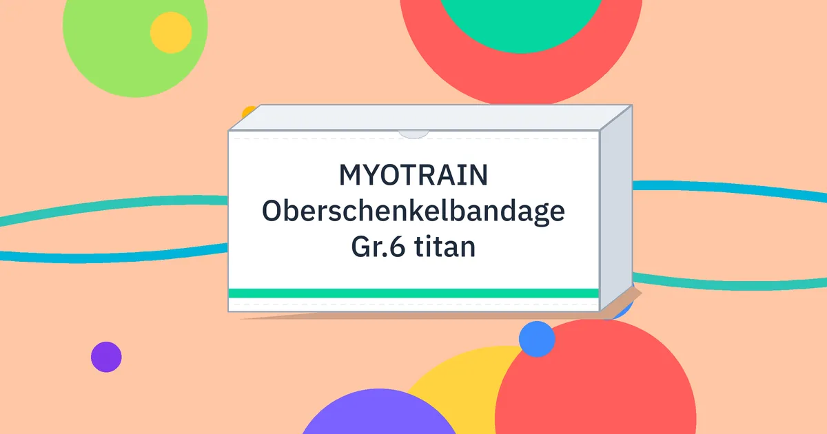Symbolbild: Packung mit der Aufschrift MYOTRAIN Oberschenkelbandage Gr.6 titan (PZN 03728736) – Verfügbarkeit und Bezug in Apotheken in Frankfurt am Main