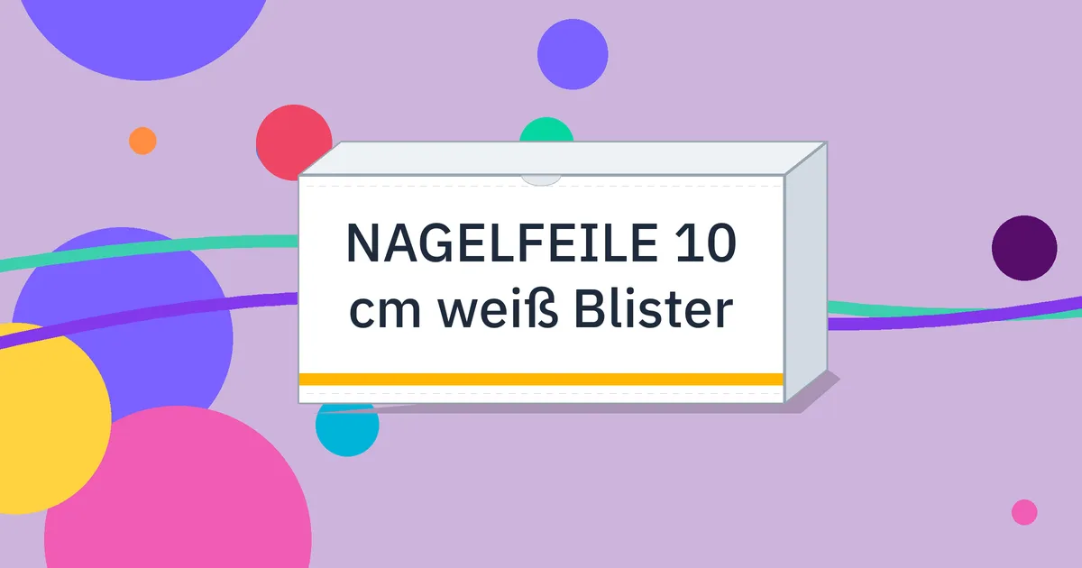 Symbolbild: Packung mit der Aufschrift NAGELFEILE 10 cm weiß Blister (PZN 10349583) – Verfügbarkeit und Bezug in Apotheken in Frankfurt am Main