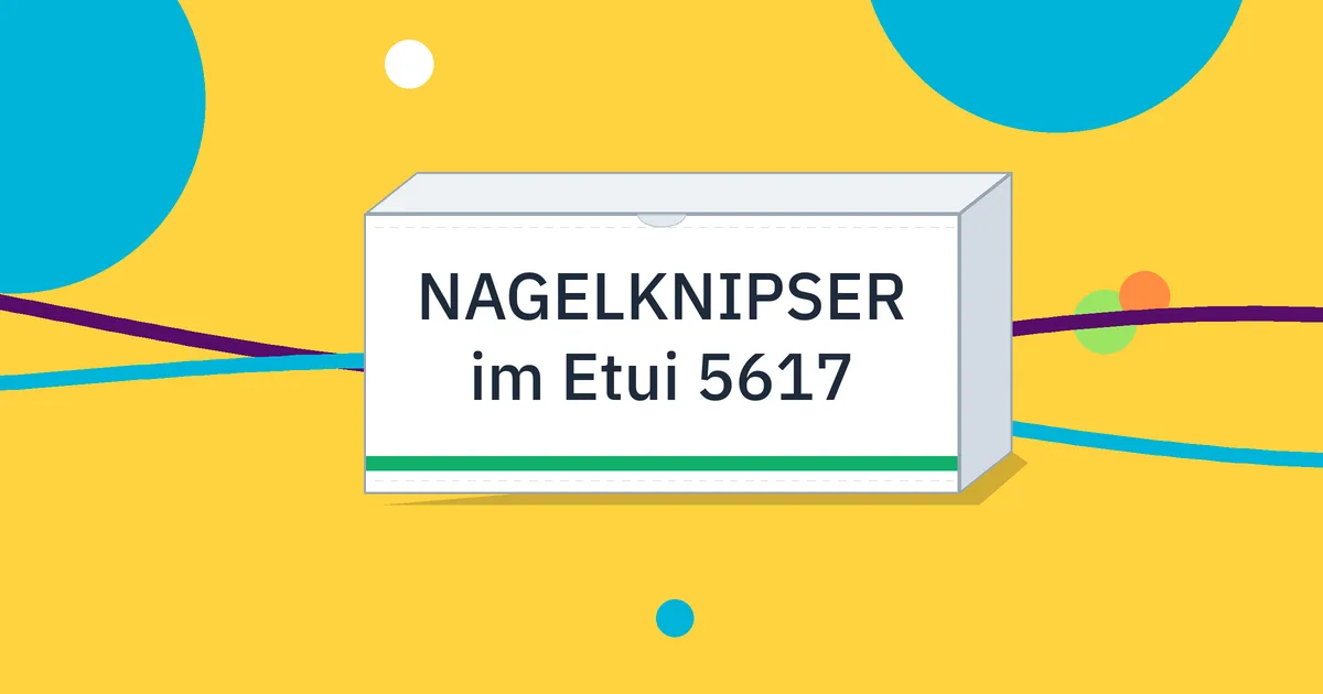 Symbolbild: Packung mit der Aufschrift NAGELKNIPSER im Etui 5617 (PZN 07411060) – Verfügbarkeit und Bezug in Apotheken in Frankfurt am Main