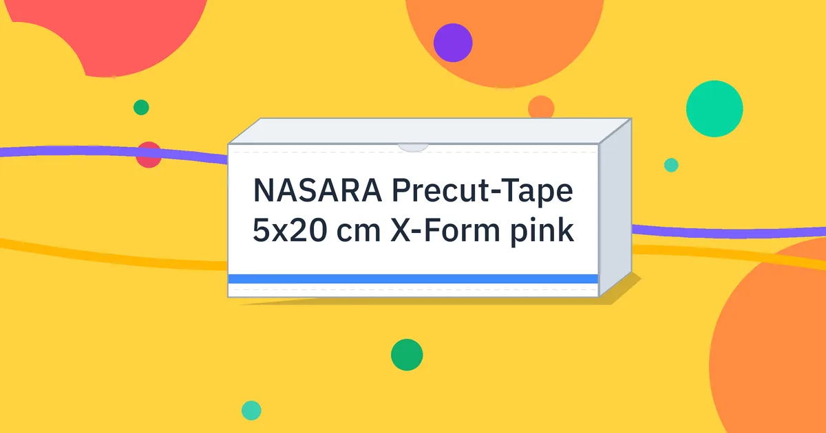 Symbolbild: Packung mit der Aufschrift NASARA Precut-Tape 5x20 cm X-Form pink (PZN 10315549) – Verfügbarkeit und Bezug in Apotheken in Frankfurt am Main