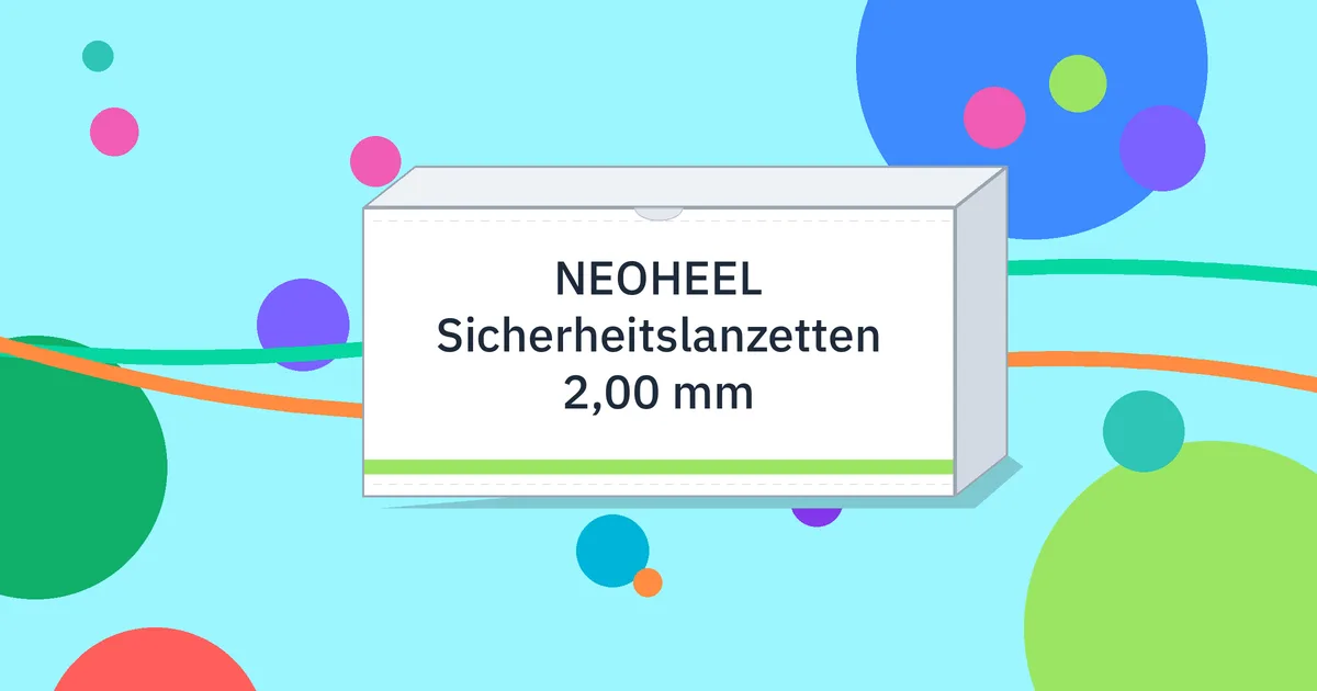 Symbolbild: Packung mit der Aufschrift NEOHEEL Sicherheitslanzetten 2,00 mm (PZN 19126560) – Verfügbarkeit und Bezug in Apotheken in Frankfurt am Main
