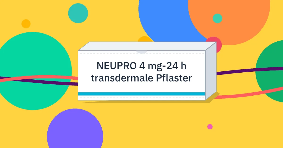 Symbolbild: Packung mit der Aufschrift NEUPRO 4 mg-24 h transdermale Pflaster (PZN 16897280) – Verfügbarkeit und Bezug in Apotheken in Frankfurt am Main
