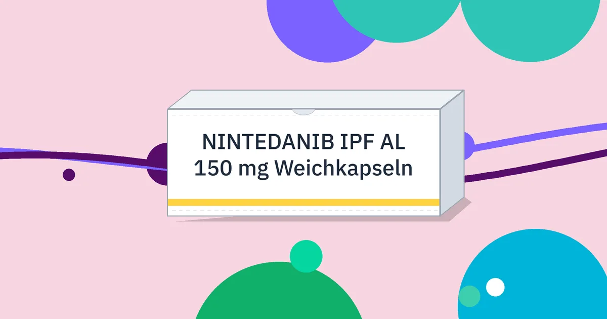 Symbolbild: Packung mit der Aufschrift NINTEDANIB IPF AL 150 mg Weichkapseln (PZN 19991714) – Verfügbarkeit und Bezug in Apotheken in Frankfurt am Main