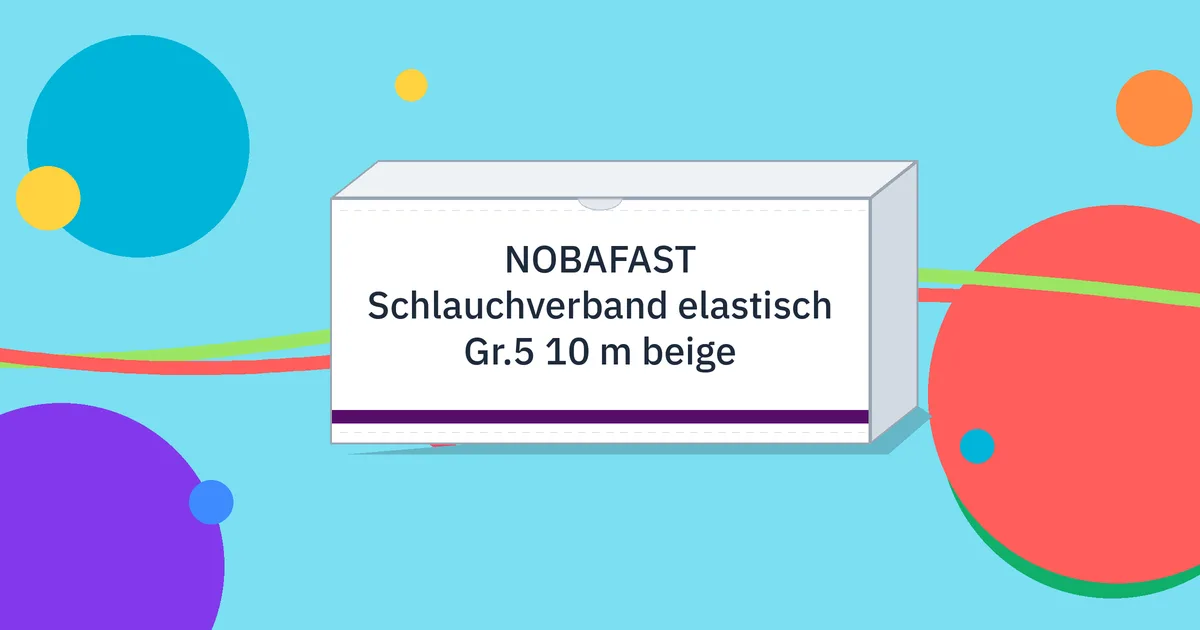 Symbolbild: Packung mit der Aufschrift NOBAFAST Schlauchverband elastisch Gr.5 10 m beige (PZN 11854550) – Verfügbarkeit und Bezug in Apotheken in Frankfurt am Main