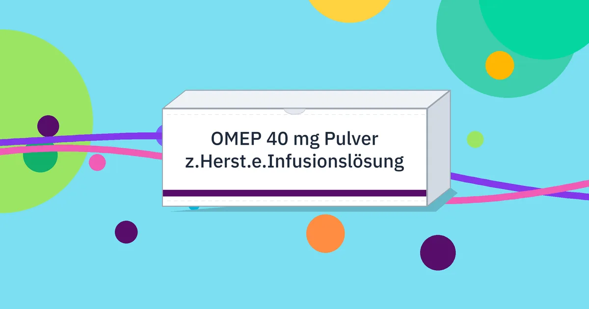 Symbolbild: Packung mit der Aufschrift OMEP 40 mg Pulver z.Herst.e.Infusionslösung (PZN 01004997) – Verfügbarkeit und Bezug in Apotheken in Frankfurt am Main