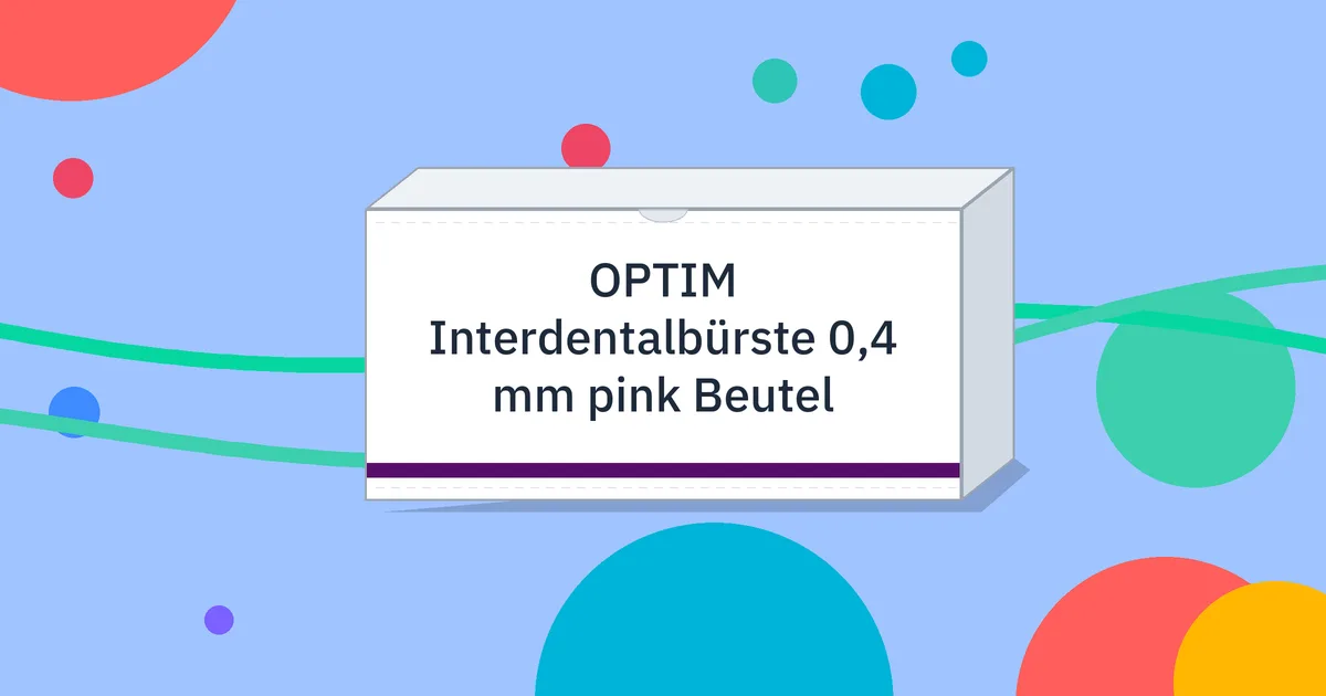 Symbolbild: Packung mit der Aufschrift OPTIM Interdentalbürste 0,4 mm pink Beutel (PZN 16237721) – Verfügbarkeit und Bezug in Apotheken in Frankfurt am Main