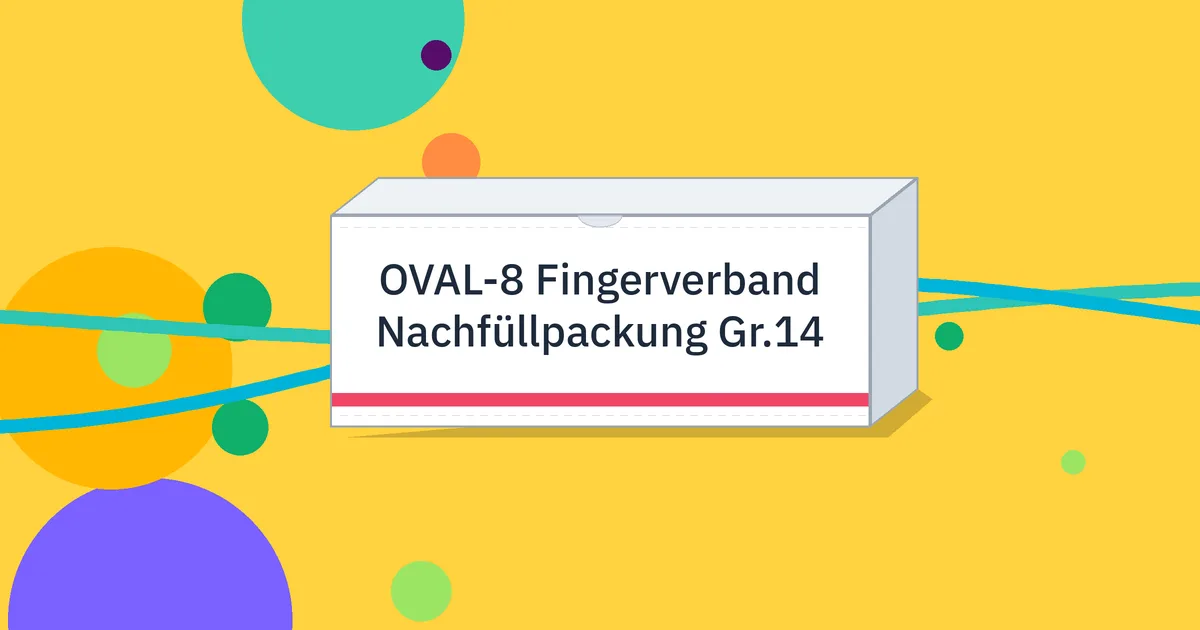 Symbolbild: Packung mit der Aufschrift OVAL-8 Fingerverband Nachfüllpackung Gr.14 (PZN 12775692) – Verfügbarkeit und Bezug in Apotheken in Frankfurt am Main