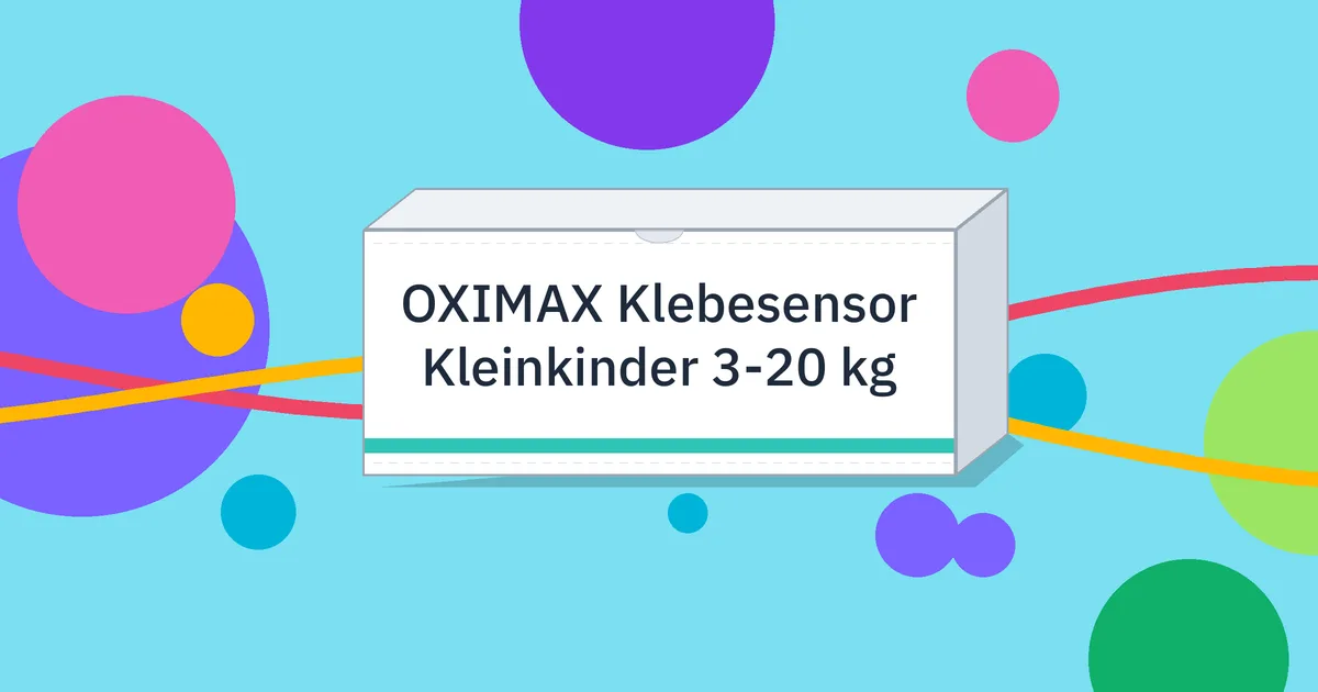 Symbolbild: Packung mit der Aufschrift OXIMAX Klebesensor Kleinkinder 3-20 kg (PZN 06948036) – Verfügbarkeit und Bezug in Apotheken in Frankfurt am Main