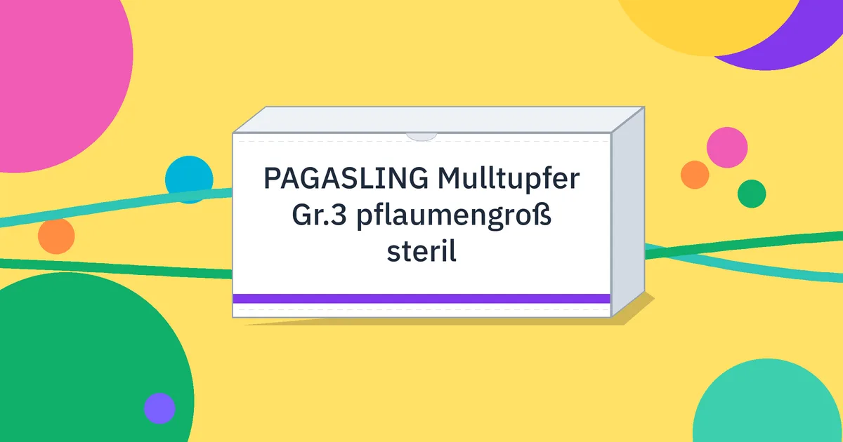 Symbolbild: Packung mit der Aufschrift PAGASLING Mulltupfer Gr.3 pflaumengroß steril (PZN 18374563) – Verfügbarkeit und Bezug in Apotheken in Frankfurt am Main
