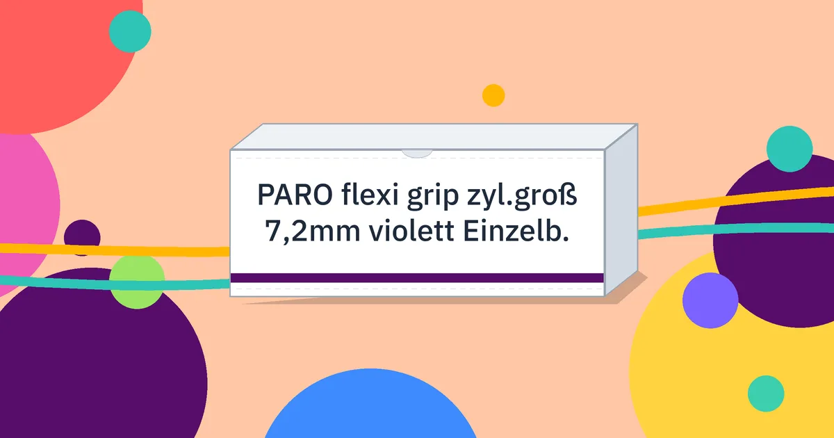 Symbolbild: Packung mit der Aufschrift PARO flexi grip zyl.groß 7,2mm violett Einzelb. (PZN 17372875) – Verfügbarkeit und Bezug in Apotheken in Frankfurt am Main