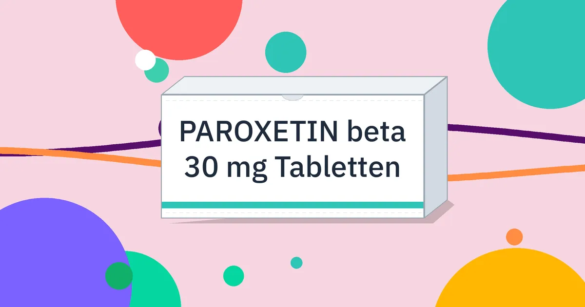Symbolbild: Packung mit der Aufschrift PAROXETIN beta 30 mg Tabletten (PZN 04787161) – Verfügbarkeit und Bezug in Apotheken in Frankfurt am Main