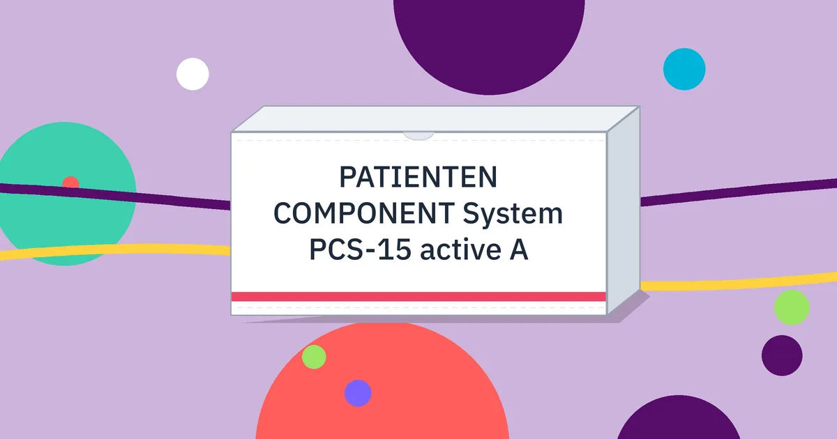 Symbolbild: Packung mit der Aufschrift PATIENTEN COMPONENT System PCS-15 active A (PZN 09758098) – Verfügbarkeit und Bezug in Apotheken in Frankfurt am Main