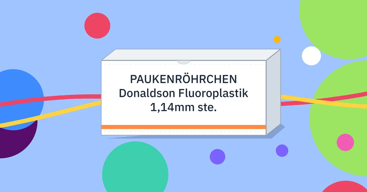 Symbolbild: Packung mit der Aufschrift PAUKENRÖHRCHEN Donaldson Fluoroplastik 1,14mm ste. (PZN 18651815) – Verfügbarkeit und Bezug in Apotheken in Frankfurt am Main
