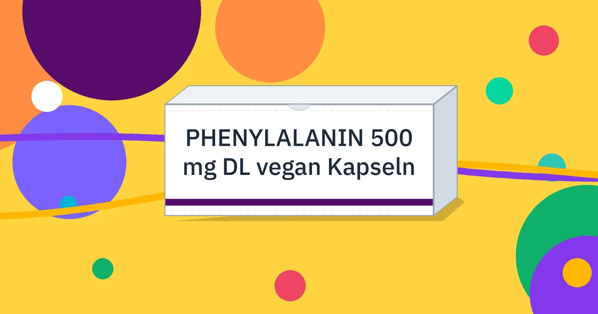Symbolbild: Packung mit der Aufschrift PHENYLALANIN 500 mg DL vegan Kapseln (PZN 18375539) – Verfügbarkeit und Bezug in Apotheken in Frankfurt am Main