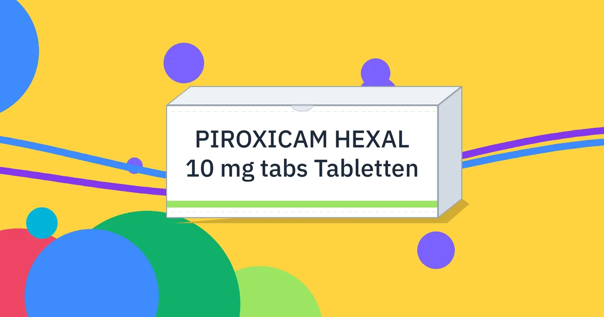 Symbolbild: Packung mit der Aufschrift PIROXICAM HEXAL 10 mg tabs Tabletten (PZN 03412068) – Verfügbarkeit und Bezug in Apotheken in Frankfurt am Main