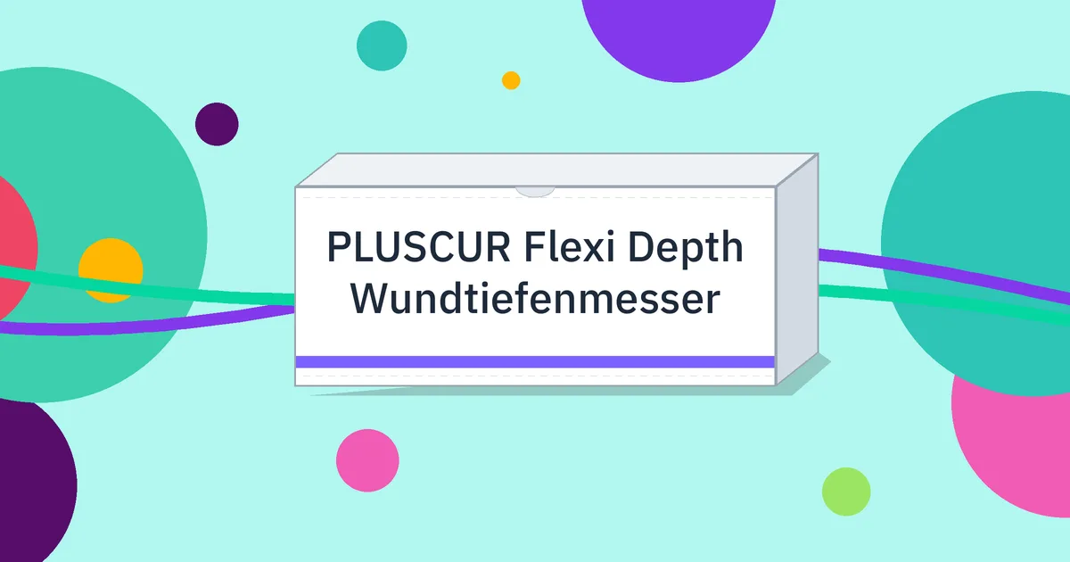 Symbolbild: Packung mit der Aufschrift PLUSCUR Flexi Depth Wundtiefenmesser (PZN 19065261) – Verfügbarkeit und Bezug in Apotheken in Frankfurt am Main