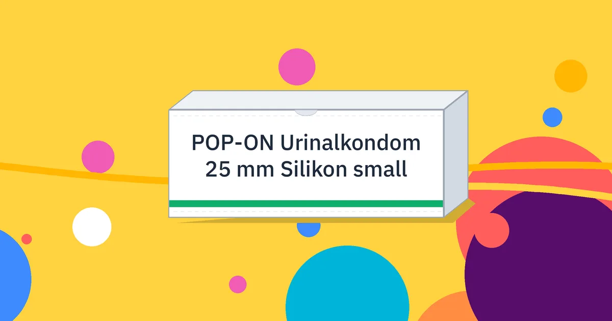 Symbolbild: Packung mit der Aufschrift POP-ON Urinalkondom 25 mm Silikon small (PZN 11136636) – Verfügbarkeit und Bezug in Apotheken in Frankfurt am Main