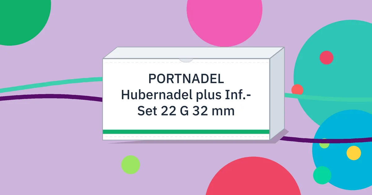 Symbolbild: Packung mit der Aufschrift PORTNADEL Hubernadel plus Inf.-Set 22 G 32 mm (PZN 02706997) – Verfügbarkeit und Bezug in Apotheken in Frankfurt am Main