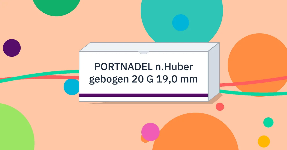 Symbolbild: Packung mit der Aufschrift PORTNADEL n.Huber gebogen 20 G 19,0 mm (PZN 00435554) – Verfügbarkeit und Bezug in Apotheken in Frankfurt am Main