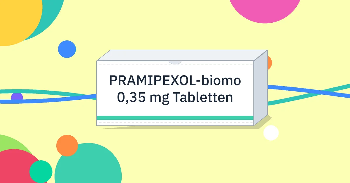 Symbolbild: Packung mit der Aufschrift PRAMIPEXOL-biomo 0,35 mg Tabletten (PZN 07519484) – Verfügbarkeit und Bezug in Apotheken in Frankfurt am Main