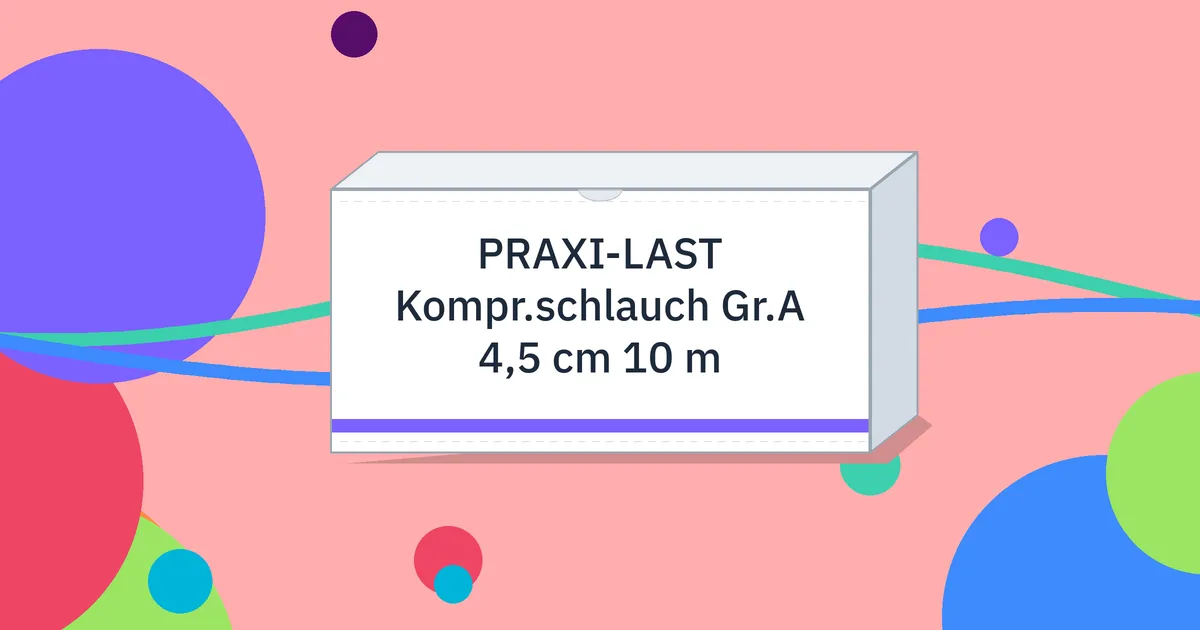 Symbolbild: Packung mit der Aufschrift PRAXI-LAST Kompr.schlauch Gr.A 4,5 cm 10 m (PZN 12906332) – Verfügbarkeit und Bezug in Apotheken in Frankfurt am Main