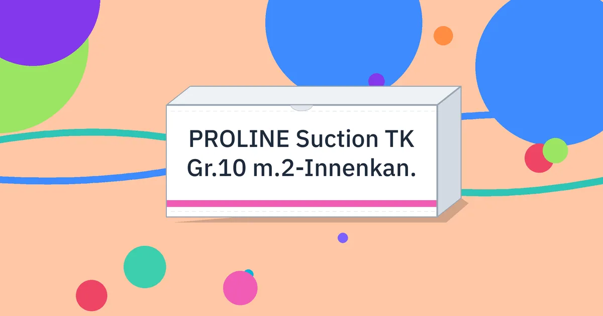 Symbolbild: Packung mit der Aufschrift PROLINE Suction TK Gr.10 m.2-Innenkan. (PZN 16148182) – Verfügbarkeit und Bezug in Apotheken in Frankfurt am Main