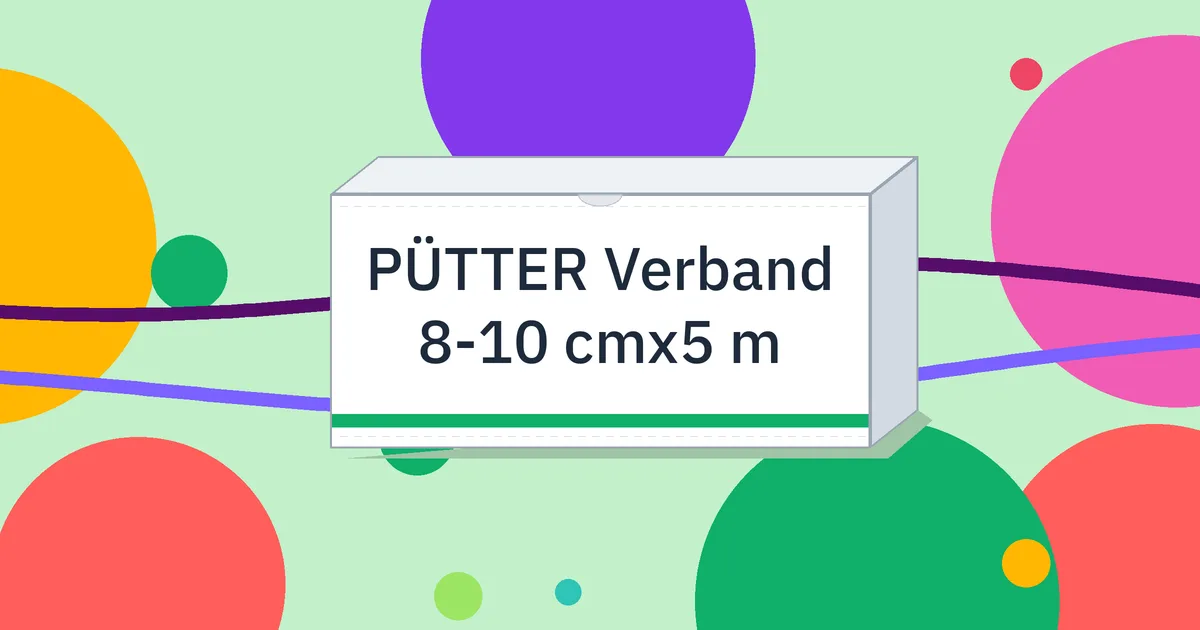 Symbolbild: Packung mit der Aufschrift PÜTTER Verband 8-10 cmx5 m (PZN 19785937) – Verfügbarkeit und Bezug in Apotheken in Frankfurt am Main
