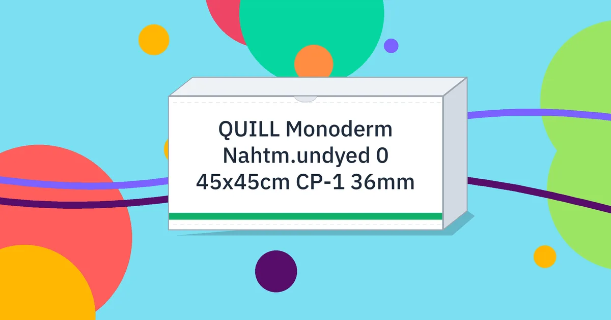 Symbolbild: Packung mit der Aufschrift QUILL Monoderm Nahtm.undyed 0 45x45cm CP-1 36mm (PZN 17988961) – Verfügbarkeit und Bezug in Apotheken in Frankfurt am Main