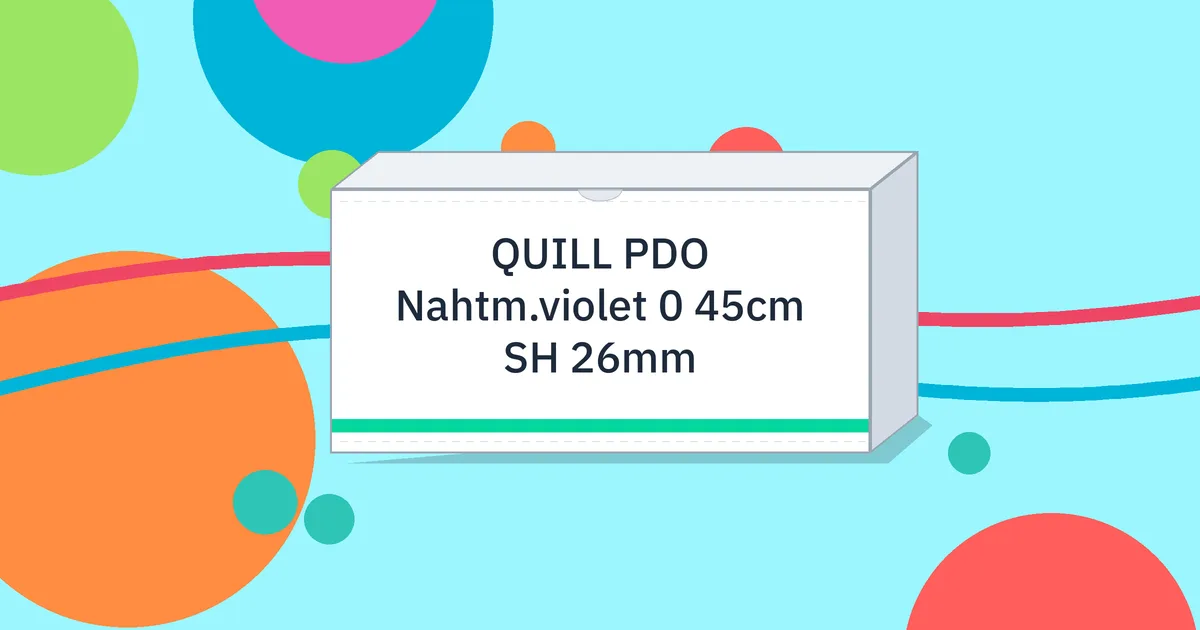 Symbolbild: Packung mit der Aufschrift QUILL PDO Nahtm.violet 0 45cm SH 26mm (PZN 17990449) – Verfügbarkeit und Bezug in Apotheken in Frankfurt am Main