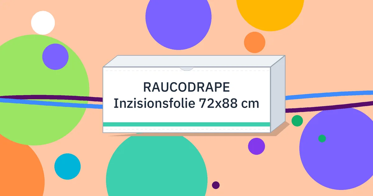 Symbolbild: Packung mit der Aufschrift RAUCODRAPE Inzisionsfolie 72x88 cm (PZN 18134362) – Verfügbarkeit und Bezug in Apotheken in Frankfurt am Main