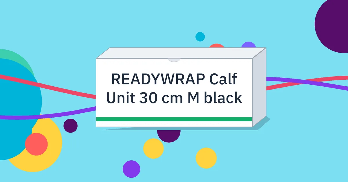 Symbolbild: Packung mit der Aufschrift READYWRAP Calf Unit 30 cm M black (PZN 16566531) – Verfügbarkeit und Bezug in Apotheken in Frankfurt am Main