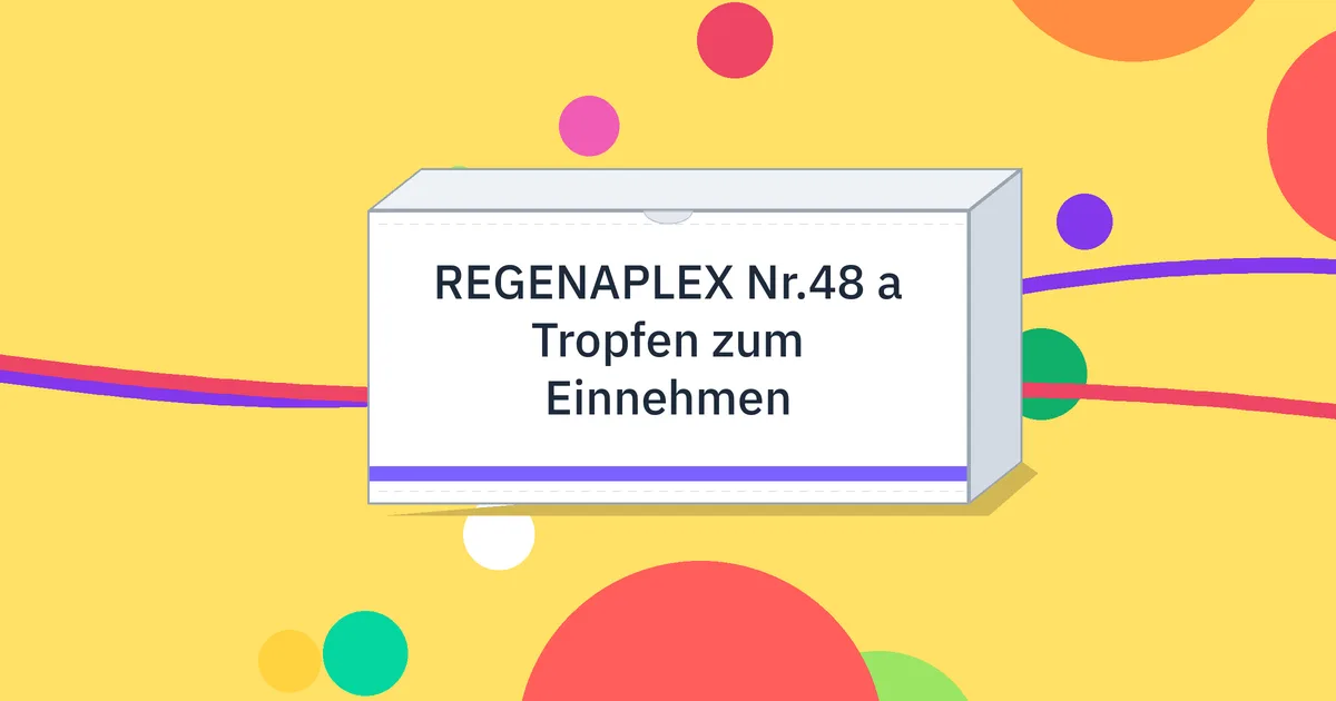 Symbolbild: Packung mit der Aufschrift REGENAPLEX Nr.48 a Tropfen zum Einnehmen (PZN 02642719) – Verfügbarkeit und Bezug in Apotheken in Frankfurt am Main