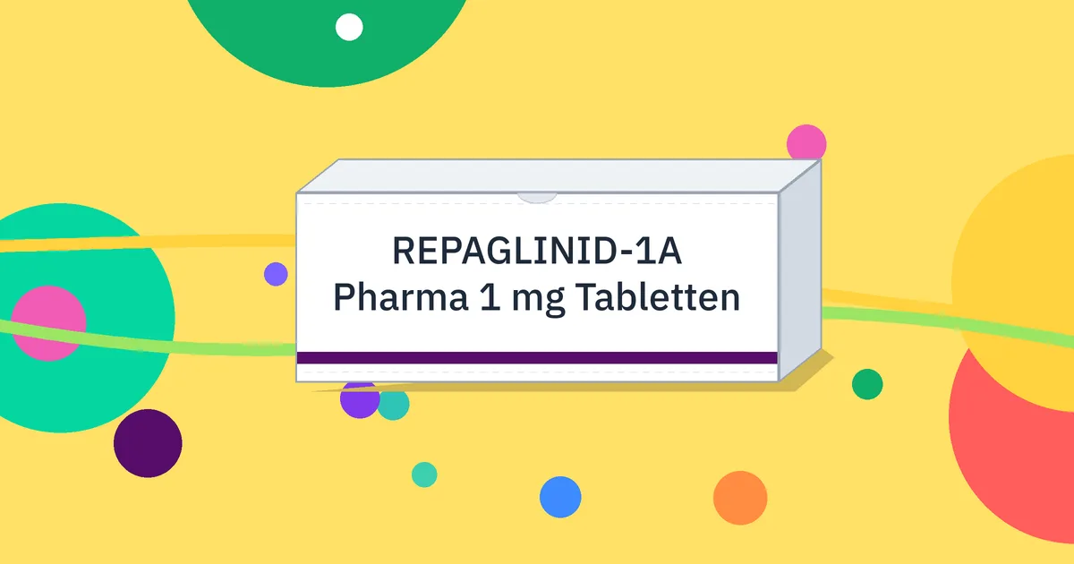 Symbolbild: Packung mit der Aufschrift REPAGLINID-1A Pharma 1 mg Tabletten (PZN 09121202) – Verfügbarkeit und Bezug in Apotheken in Frankfurt am Main