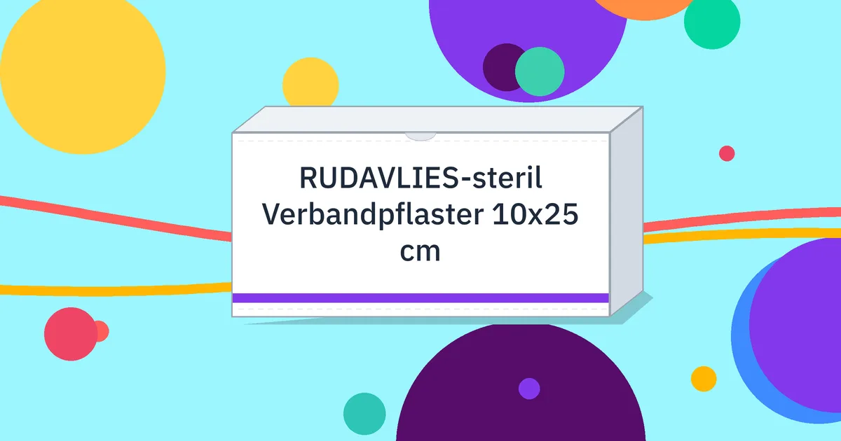 Symbolbild: Packung mit der Aufschrift RUDAVLIES-steril Verbandpflaster 10x25 cm (PZN 07092726) – Verfügbarkeit und Bezug in Apotheken in Frankfurt am Main