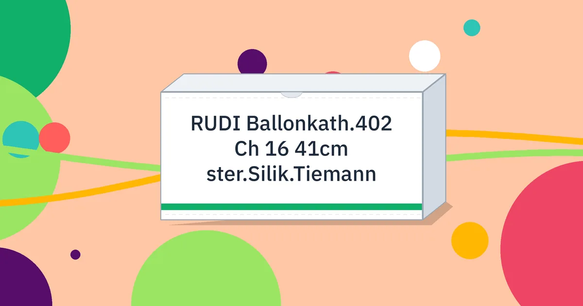 Symbolbild: Packung mit der Aufschrift RUDI Ballonkath.402 Ch 16 41cm ster.Silik.Tiemann (PZN 18086516) – Verfügbarkeit und Bezug in Apotheken in Frankfurt am Main