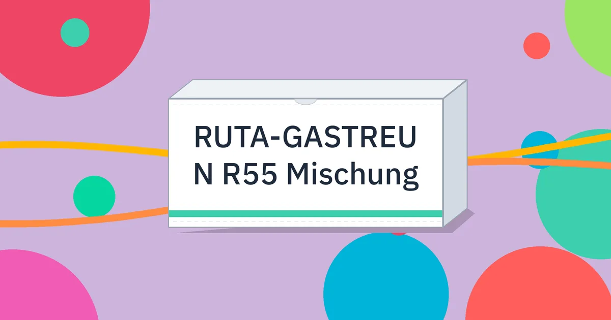 Symbolbild: Packung mit der Aufschrift RUTA-GASTREU N R55 Mischung (PZN 04855827) – Verfügbarkeit und Bezug in Apotheken in Frankfurt am Main