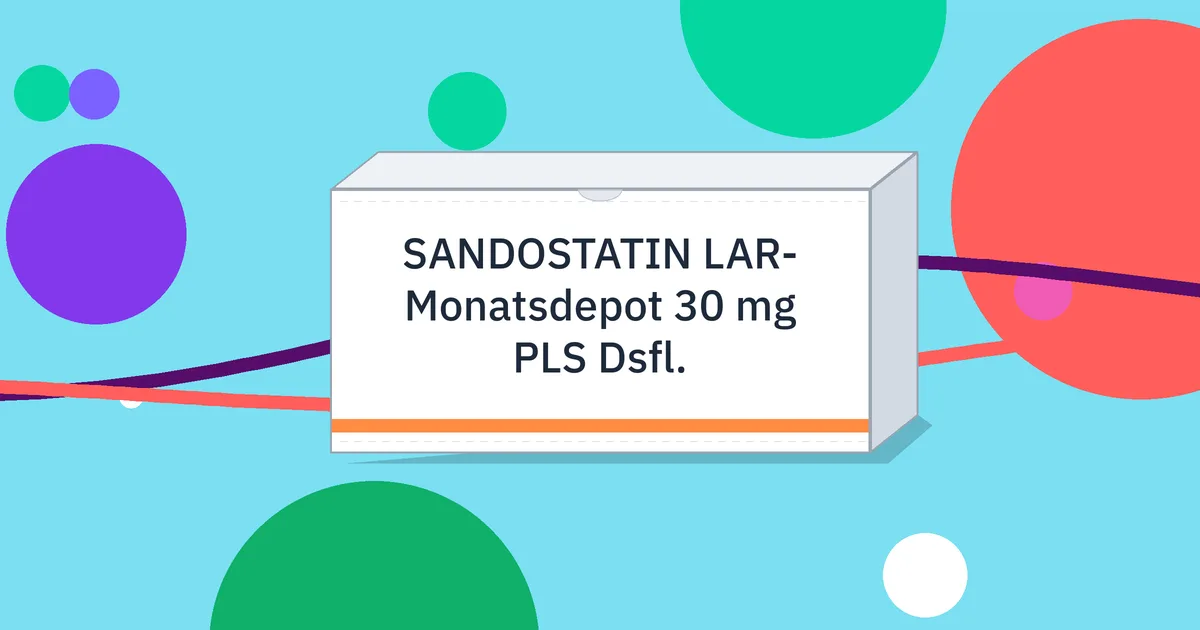 Symbolbild: Packung mit der Aufschrift SANDOSTATIN LAR-Monatsdepot 30 mg PLS Dsfl. (PZN 07025575) – Verfügbarkeit und Bezug in Apotheken in Frankfurt am Main